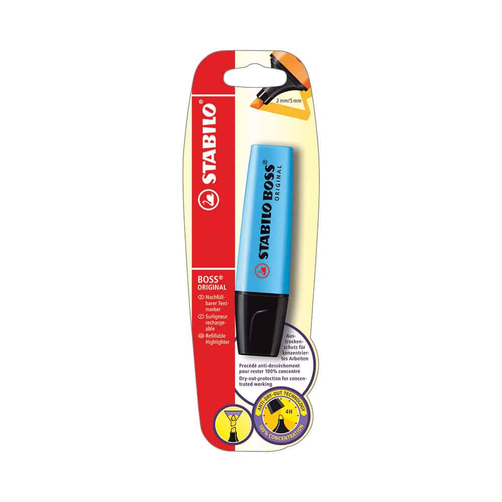 Stabilo Boss Original Highlighter, Blue, Hanging Card (PK10)