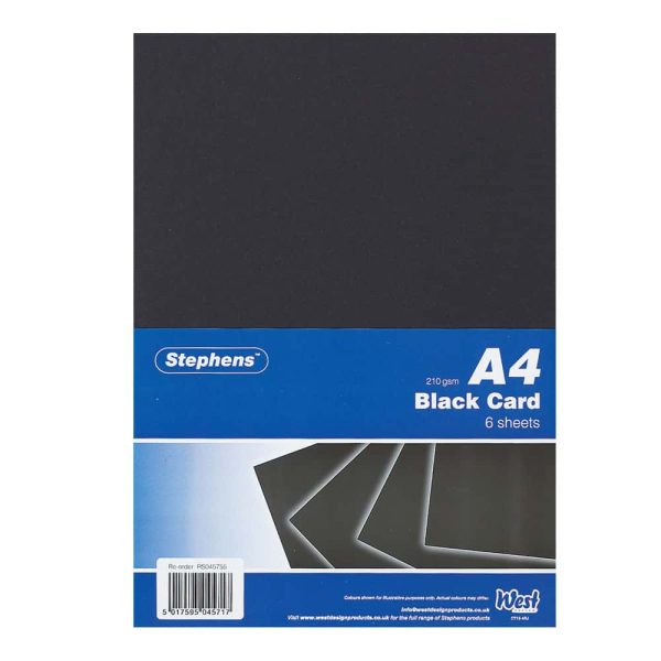 Stephens A4 Black Card, 6 Sheets (PK10) | Wholesale Stationery Supplies